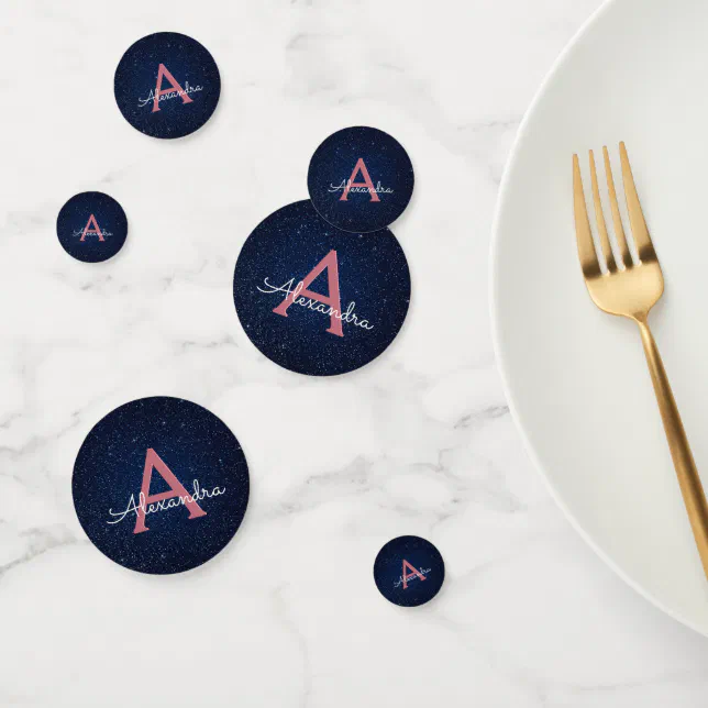 Navy Blue - Rose Gold Glitter Sparkle Monogram Confetti | Zazzle