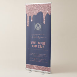 Navy Blue Rose Gold Sparkle Glitter Drips Business Retractable Banner ...