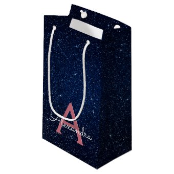 Navy Blue & Rose Gold Sparkle Glitter Monogram Small Gift Bag | Zazzle