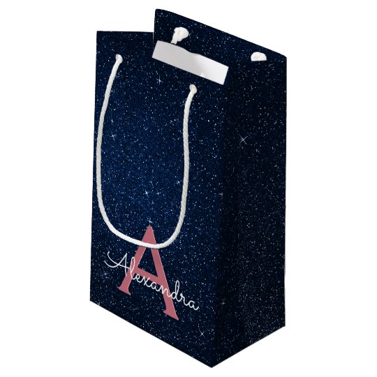 Navy Blue & Rose Gold Sparkle Glitter Monogram Small Gift Bag | Zazzle.com