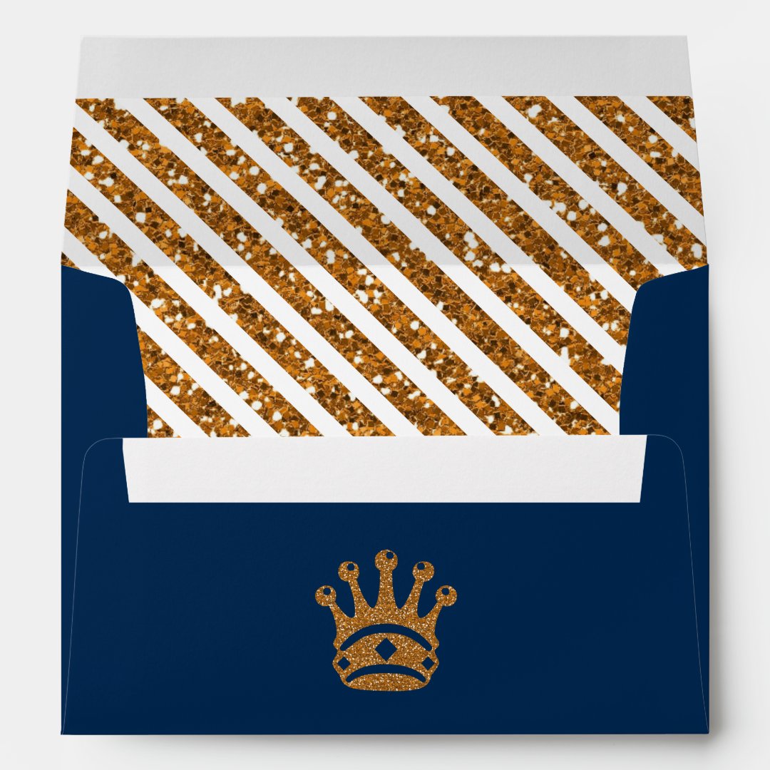 Navy Blue Royal Prince Crown Faux Gold Glitter Envelope | Zazzle