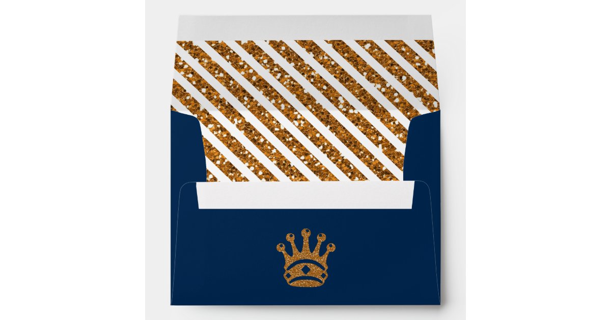 Navy Blue Royal Prince Crown Faux Gold Glitter Envelope | Zazzle