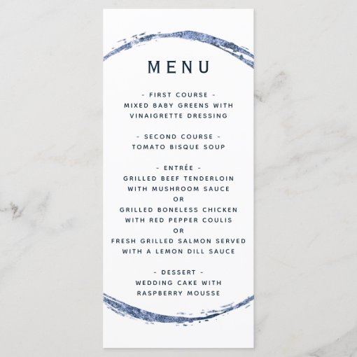 Navy Blue Rustic Circle Ampersand Wedding Menu | Zazzle