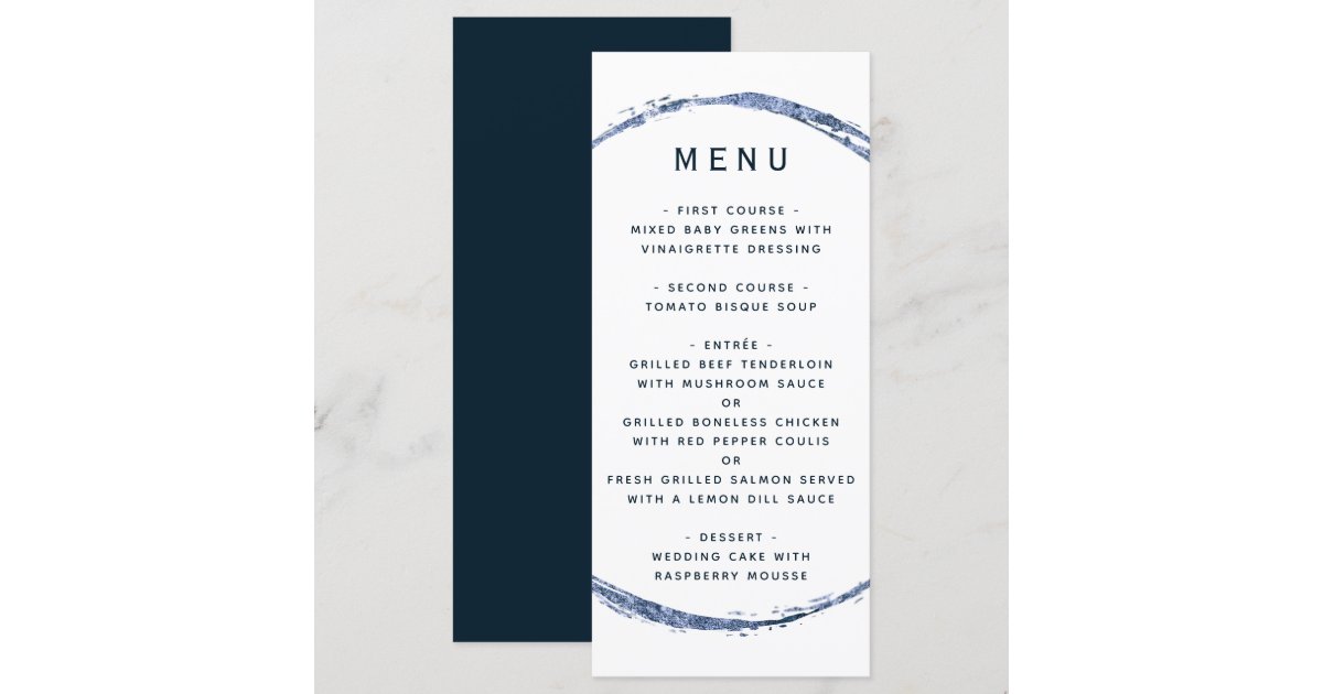 Navy Blue Rustic Circle Ampersand Wedding Menu | Zazzle