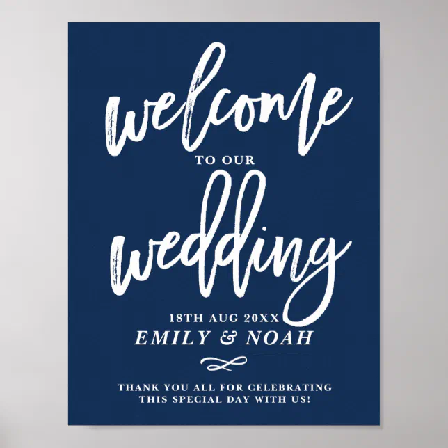 Navy Blue Rustic Hand Lettering Wedding Welcome Poster | Zazzle