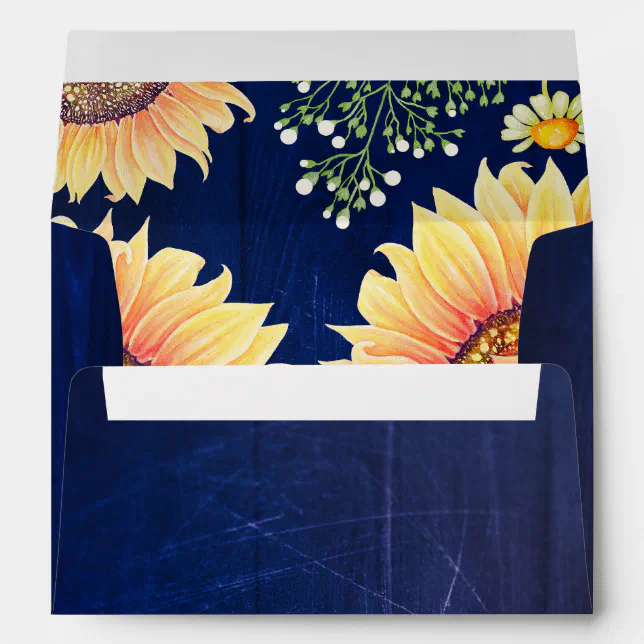 Navy Blue Rustic Sunflowers Envelopes | Zazzle
