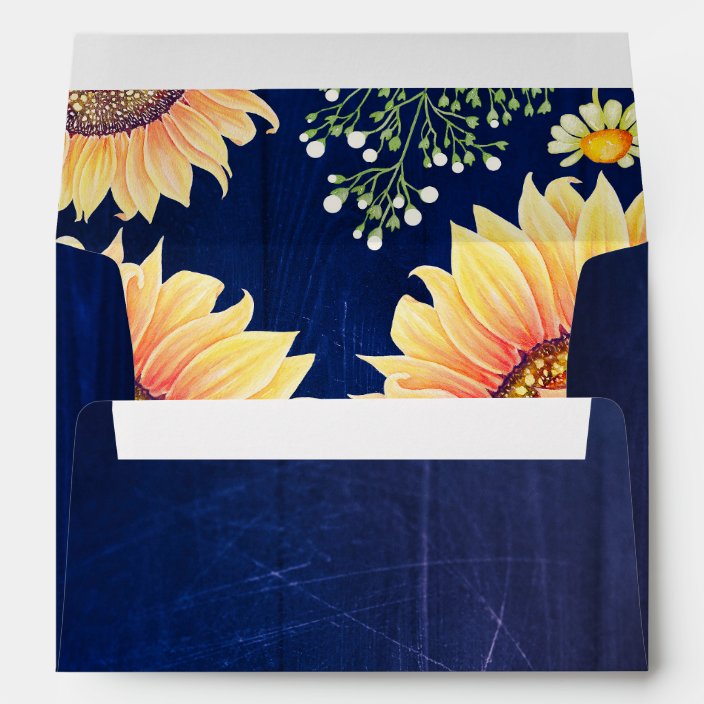 Navy Blue Rustic Sunflowers Envelopes | Zazzle.com