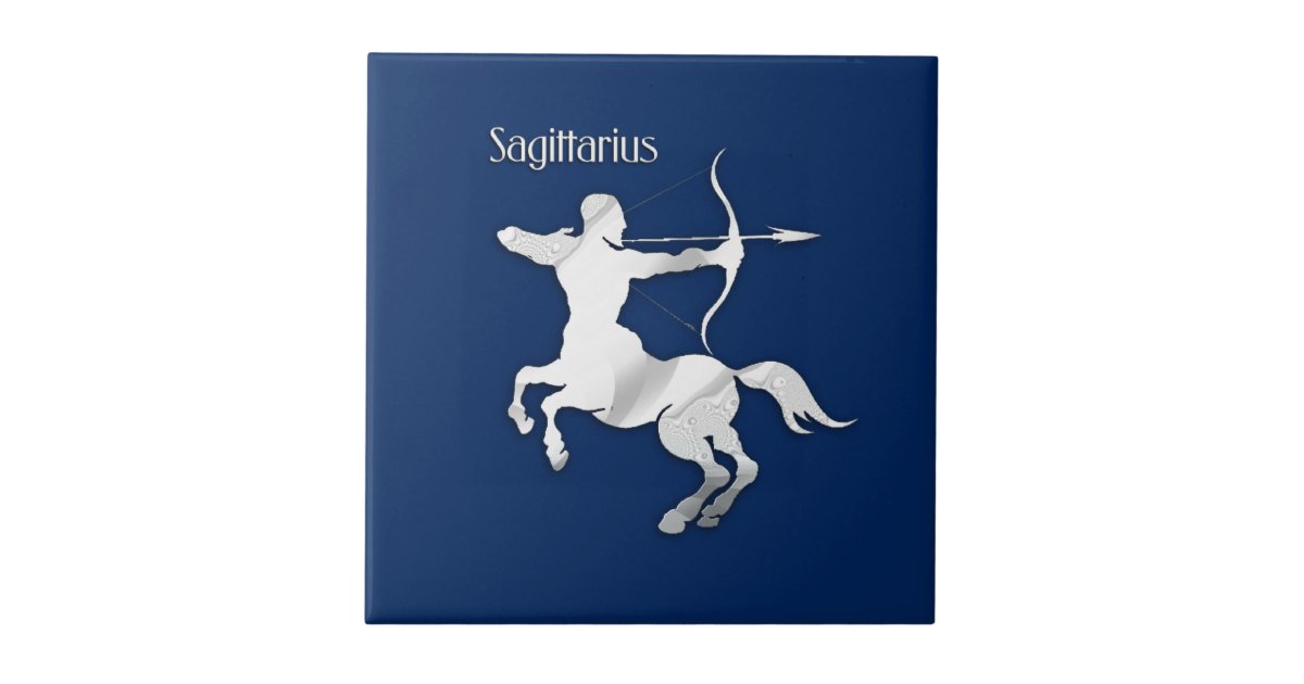 Navy Blue Sagittarius Zodiac Tile | Zazzle