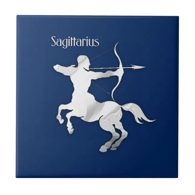 Navy Blue Sagittarius Zodiac Tile | Zazzle
