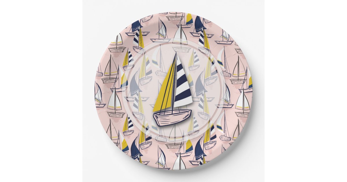 Navy Blue Sailboats Party Paper Plates | Zazzle