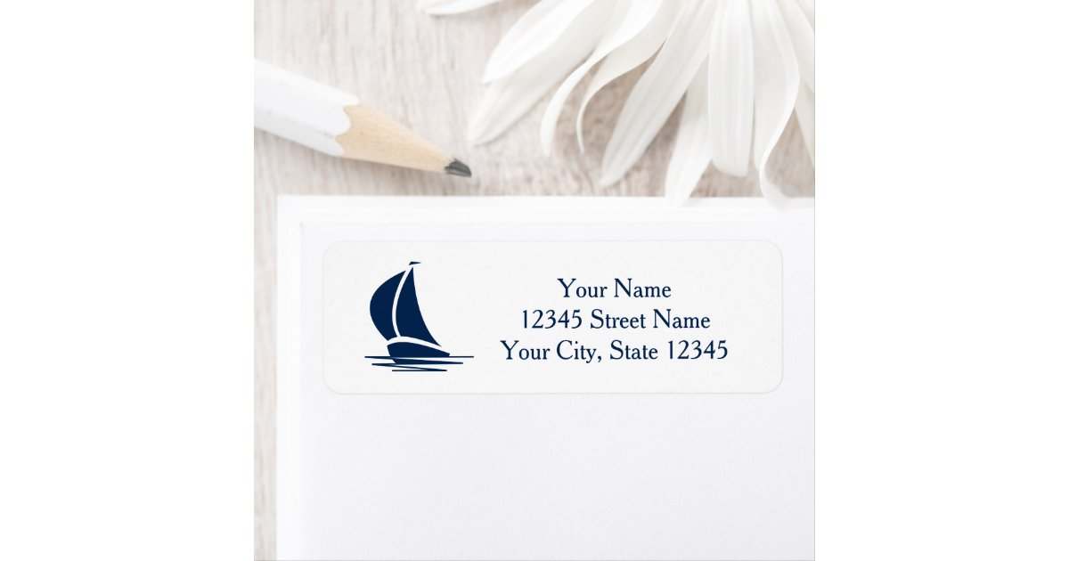 Navy blue sailing ship logo return address labels | Zazzle
