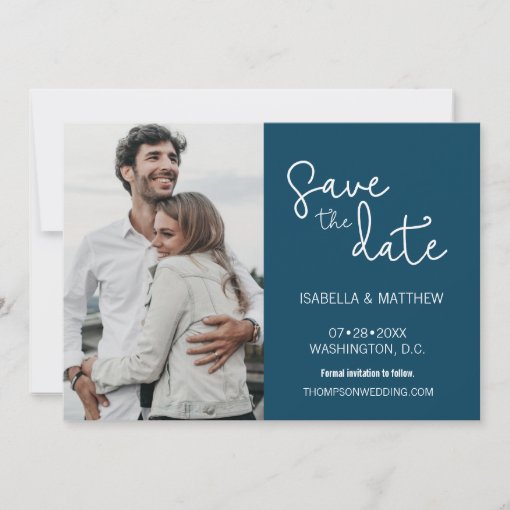Navy Blue Save the Date Typography Custom Photo | Zazzle