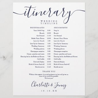 Navy Blue Schedule Wedding Itinerary Timeline | Zazzle
