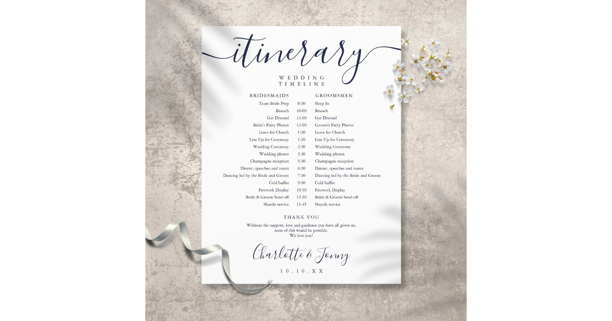 Navy Blue Schedule Wedding Itinerary Timeline | Zazzle