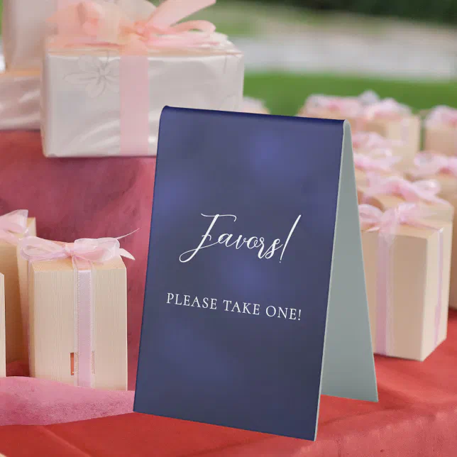 Navy blue script favor sign | Zazzle