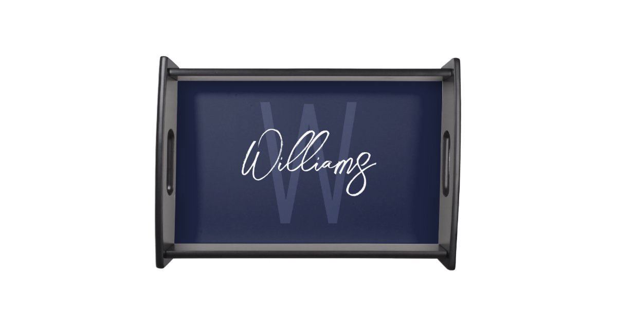 Navy Blue Script Personalized Monogram and Name Serving Tray | Zazzle