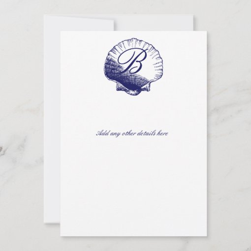 Navy Blue Sea Shells Wedding Invitation | Zazzle