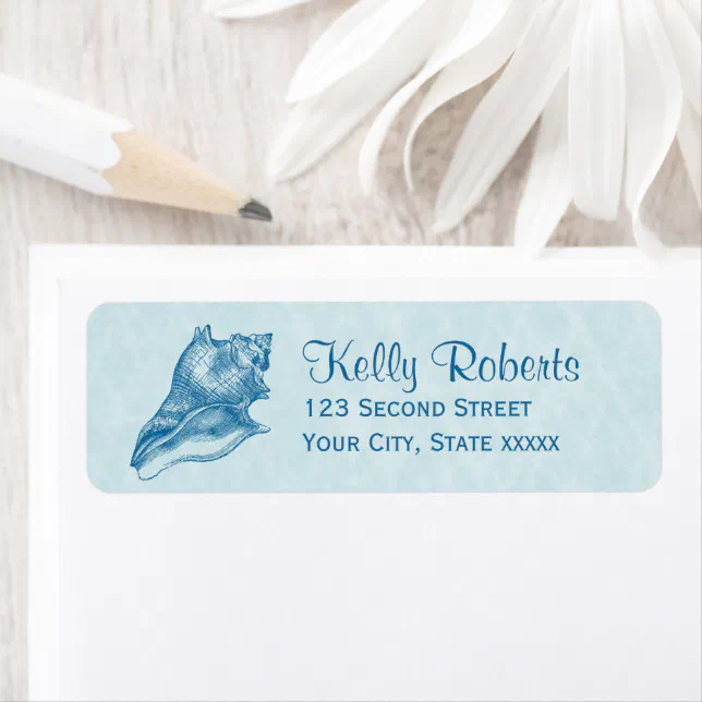 Navy Blue Seashell Beach Return Address Labels | Zazzle