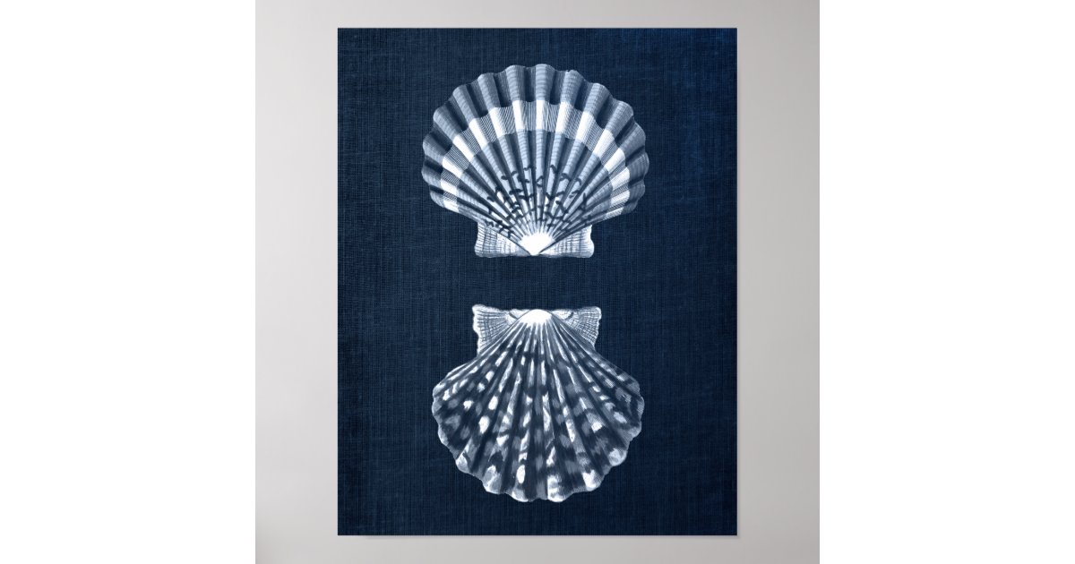 Navy Blue Seashell Print no. 9 Beach Wall Decor | Zazzle