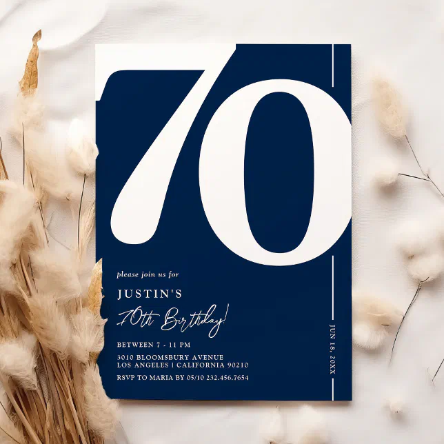 Navy Blue Seventy 70th Birthday Party Invitation | Zazzle