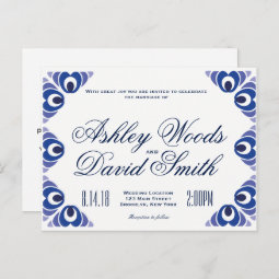 Navy Blue Side Border Wedding Invitation Postcard | Zazzle