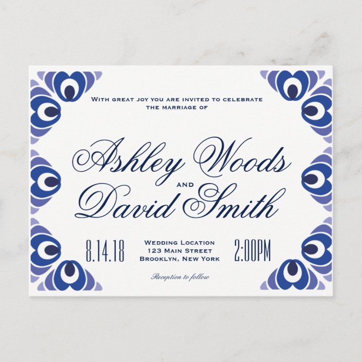 Navy Blue Side Border Wedding Invitation Postcard | Zazzle.com