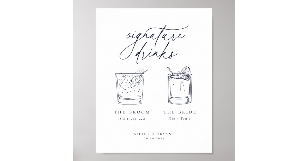 Navy Blue Signature Drinks Poster | Zazzle