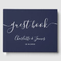 Navy Blue Signature Script Wedding Guest Book | Zazzle