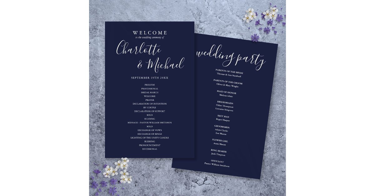 Navy Blue Signature Script Wedding Program | Zazzle