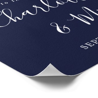 Navy Blue Signature Script Wedding Welcome Poster | Zazzle