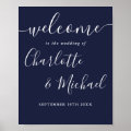 Navy Blue Signature Script Wedding Welcome Sign | Zazzle