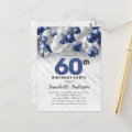 Navy Blue Silver Balloon Glitter 60th Birthday Postcard | Zazzle