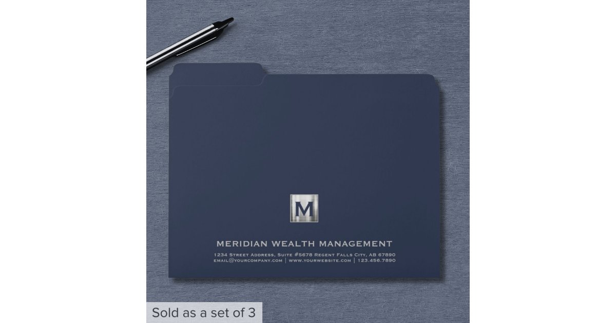 Navy Blue Silver Company Monogram File Folder | Zazzle