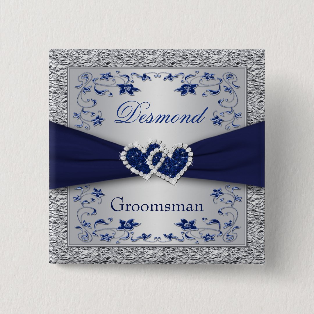 Navy Blue, Silver Floral Groomsman Wedding Pin | Zazzle