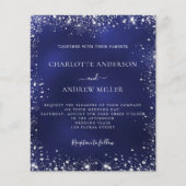 Navy blue silver glitter budget wedding invitation | Zazzle