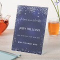 Navy blue silver glitter memorial pedestal sign | Zazzle
