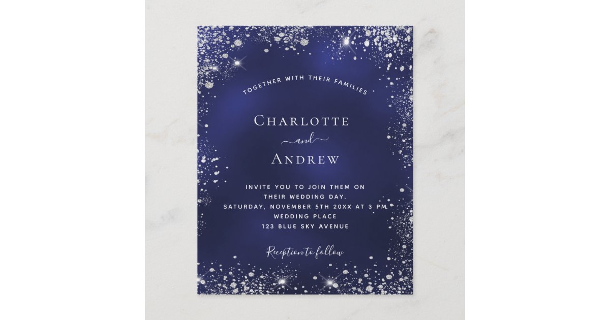 Navy blue silver glitter QR wedding invitation Flyer | Zazzle