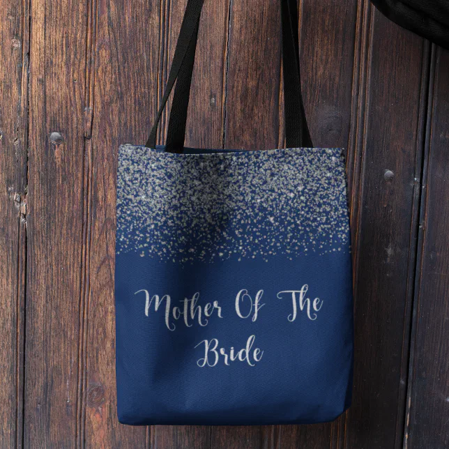 Navy Blue Silver Glitter Wedding Mother Of Bride Tote Bag | Zazzle
