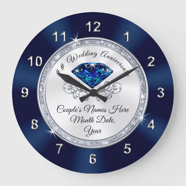 Navy Blue, Silver Personalized Anniversary Clock | Zazzle