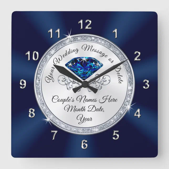 Navy Blue, Silver Personalized Wedding Clock | Zazzle