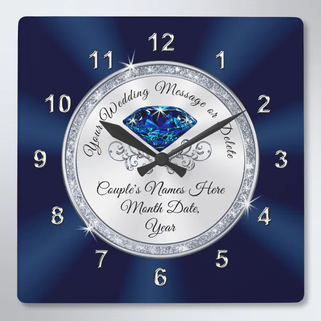 Navy Blue, Silver Personalized Wedding Clock | Zazzle