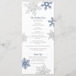 Navy Blue Silver Snowflake Winter Wedding Program | Zazzle
