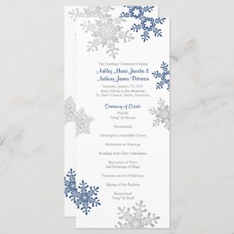 Navy Blue Silver Snowflake Winter Wedding Program | Zazzle