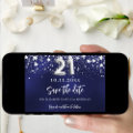 Navy blue silver stars 21st birthday save the date | Zazzle