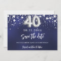 Navy blue silver stars 40th birthday save the date | Zazzle