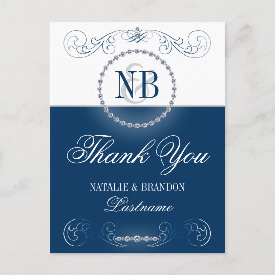 Navy blue silver Thank You postcards | Zazzle.com