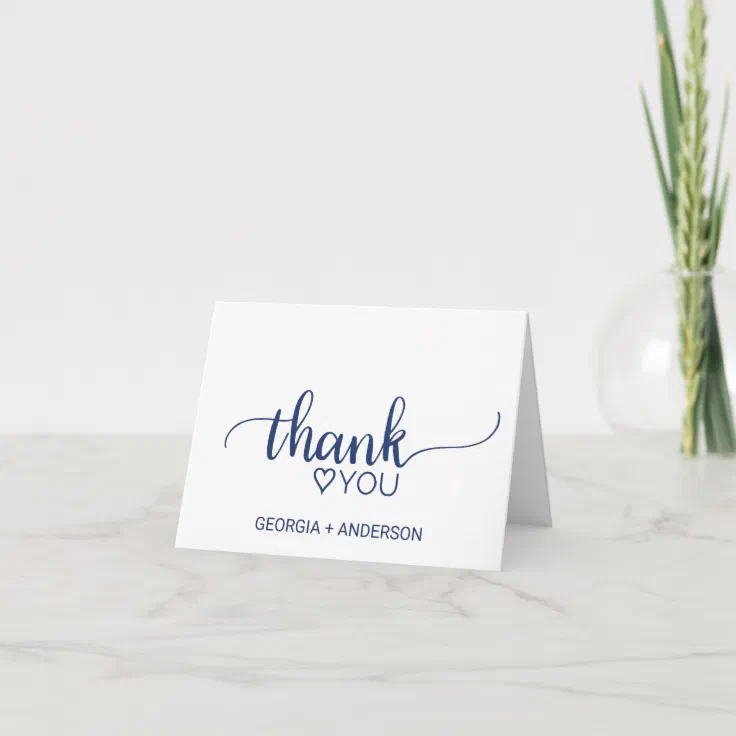 Navy Blue Simple Calligraphy Thank You Card | Zazzle