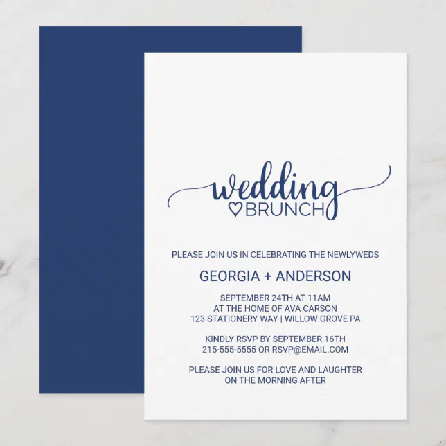 Navy Blue Simple Calligraphy Wedding Brunch Invitation | Zazzle