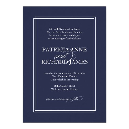 Navy Blue Simple Elegant Formal Wedding Invitation | Zazzle.com