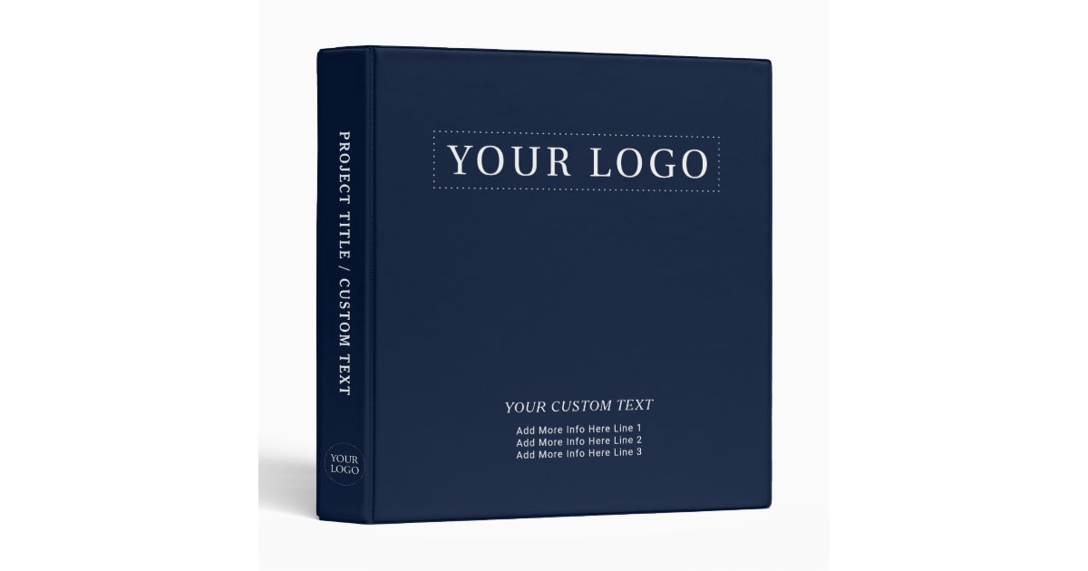 Navy Blue Simple Minimal Business Logo Promotional 3 Ring Binder | Zazzle